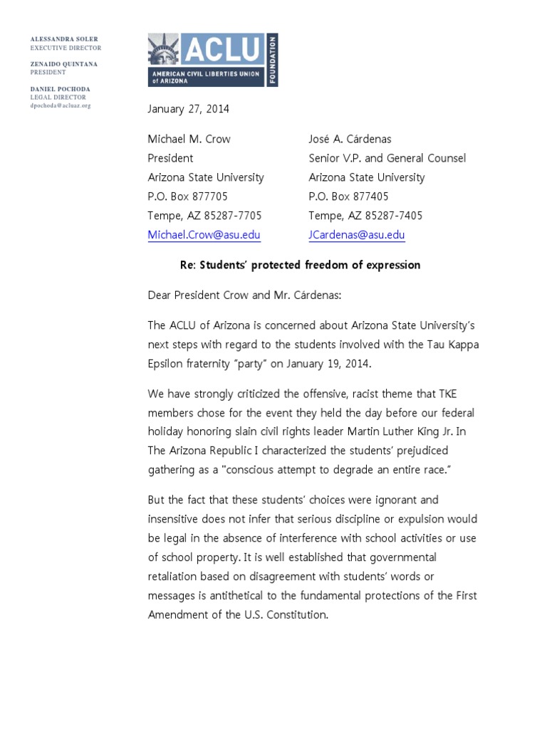 ACLU Letter To Michael Crow | PDF