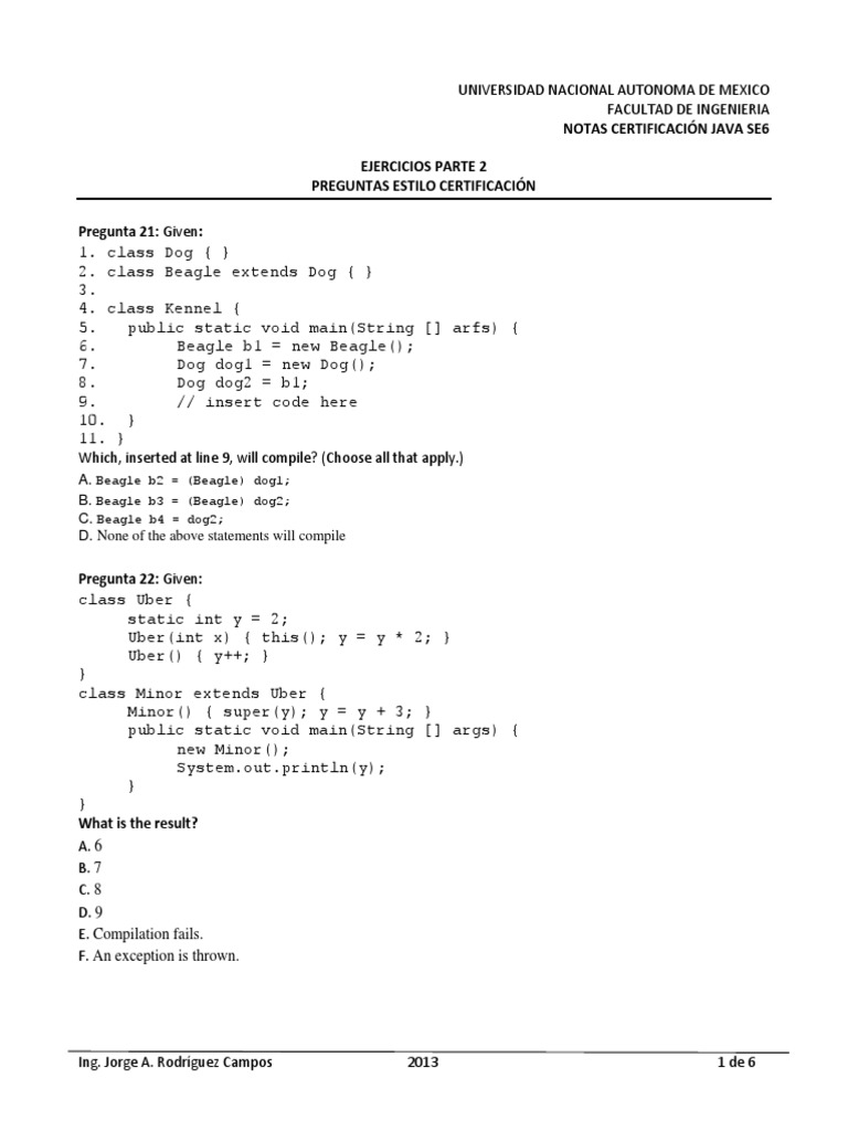 Ejercicios para certificación JAVA SE 6 | PDF | Programming Paradigms | Software Development