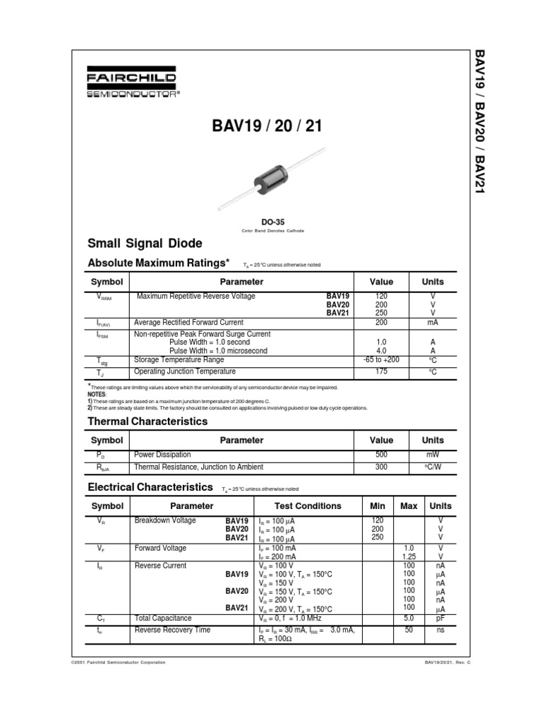 Bav21 Diodes (Fairchild) | Download Free PDF | Diode | Physical Quantities