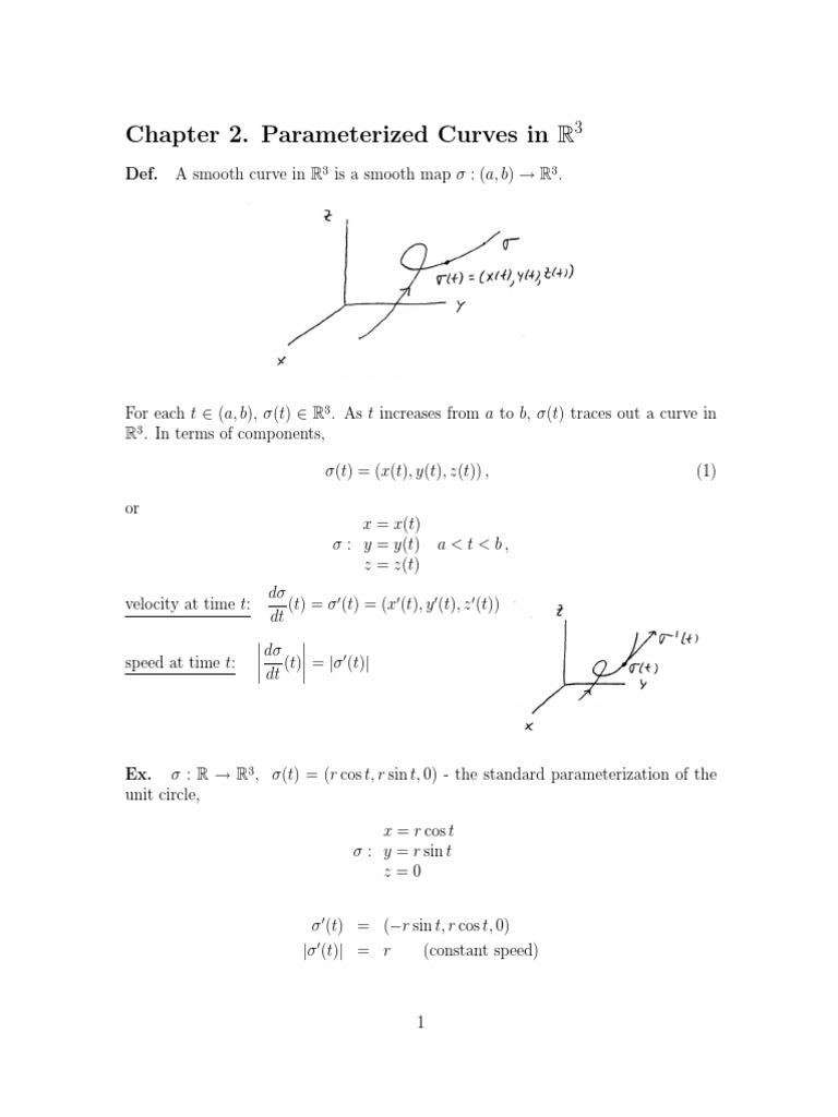 Chapter 2 Parameterized Curves In R Pdf Curvature Differential Topology