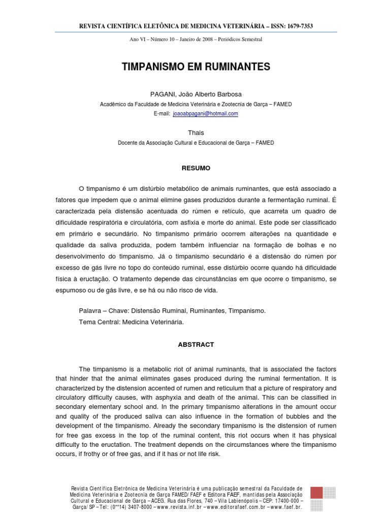 Timpanismo em RuminAntes | PDF | Saliva | Medicina Veterinária