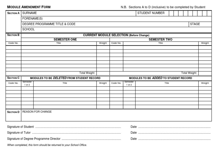 Module Amendment Form Guide | PDF