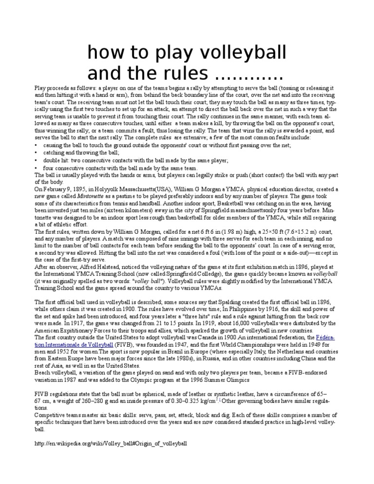 How To Play Volley Ball | PDF | Volleyball | Games Of Physical Skill