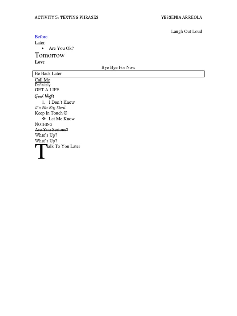 Common Texting Phrases List | PDF
