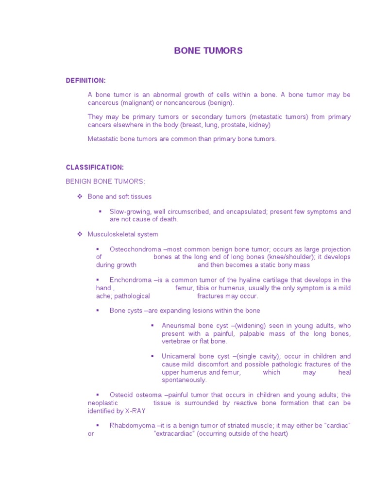 A Comprehensive Overview of Bone Tumors: Classification, Presentation ...