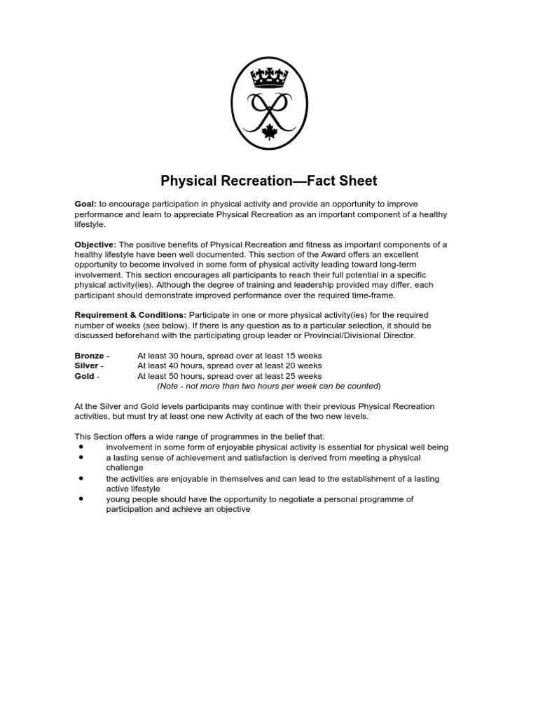 Physical Recreation-Fact Sheet | PDF | Physical Fitness | Goal
