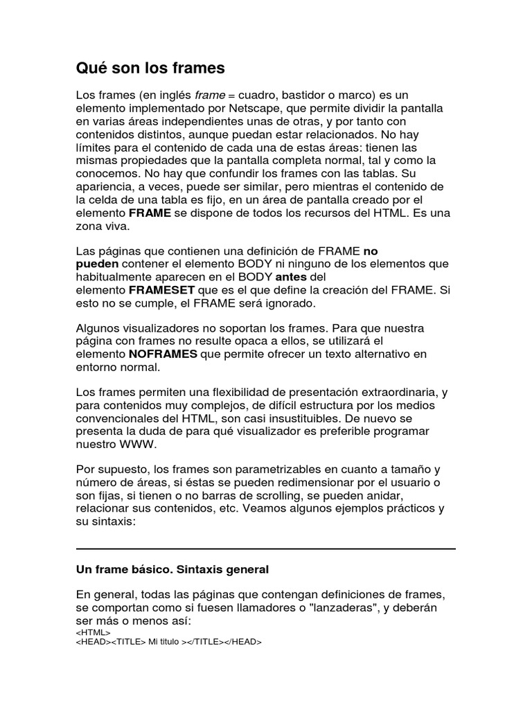 Qué son los frames | PDF | HTML | Áreas de informática