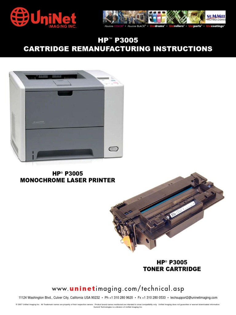 HP P3005 Cartridge Remanufacturing Instructions: Uninet | PDF | Printer ...