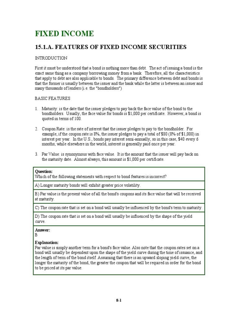 Key Features of Fixed Income Securities | PDF | Repurchase Agreement ...