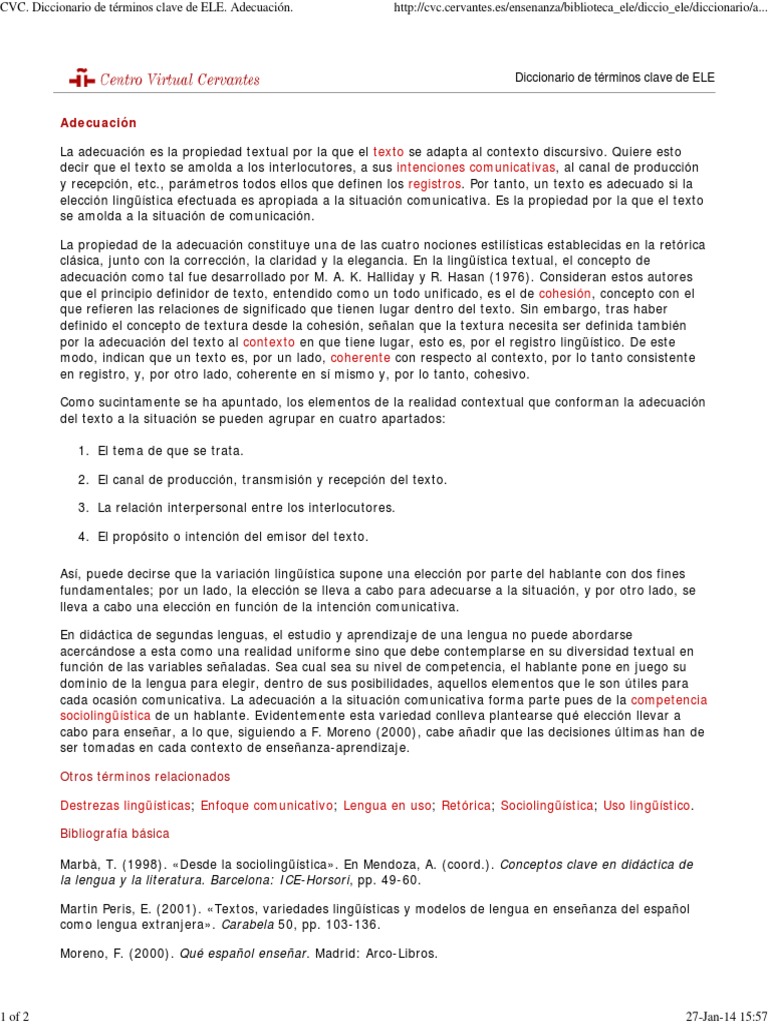 CVC. Diccionario de Términos Clave de ELE. Adecuación PDF | PDF ...