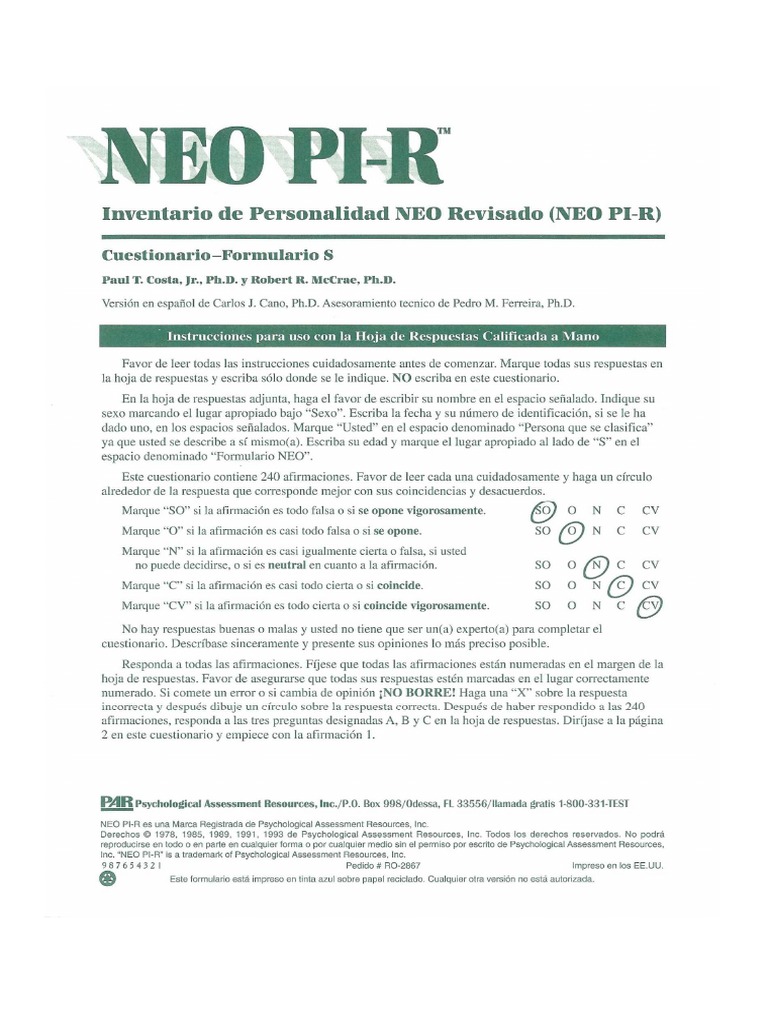 NEO PI R Cuestionario | PDF