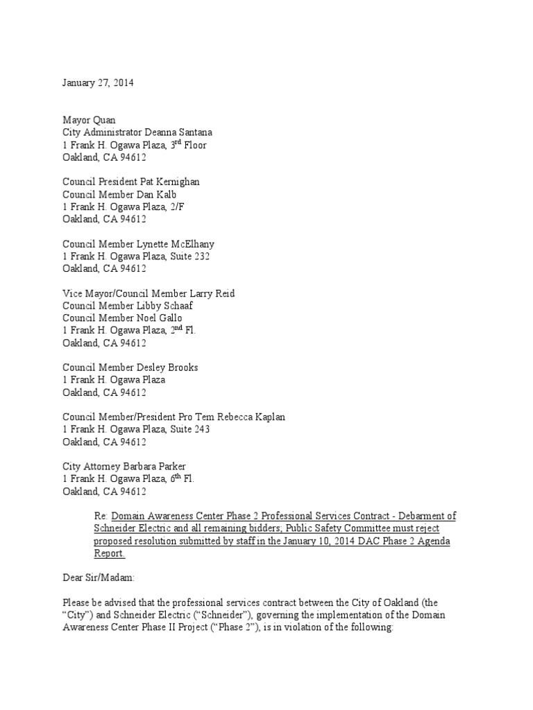 Cease and Desist, Debarment Letter Re: DAC Phase 2 Contract (01-27-14 ...