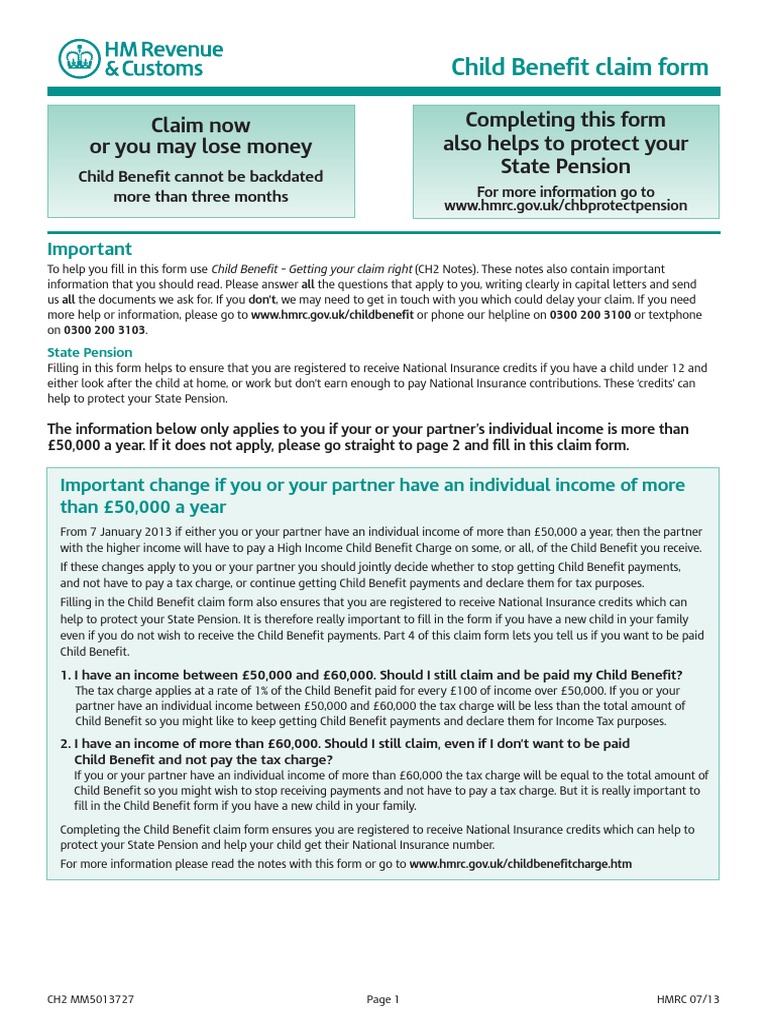 CH2 Child Benefit Claim Form | Download Free PDF | Income Tax | Taxes