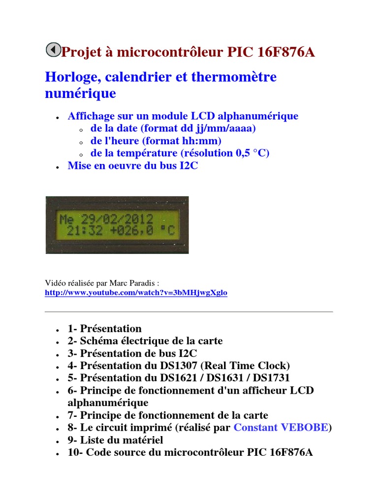 Projet À Microcontrôleur PIC 16F876A | PDF | Électronique numérique ...