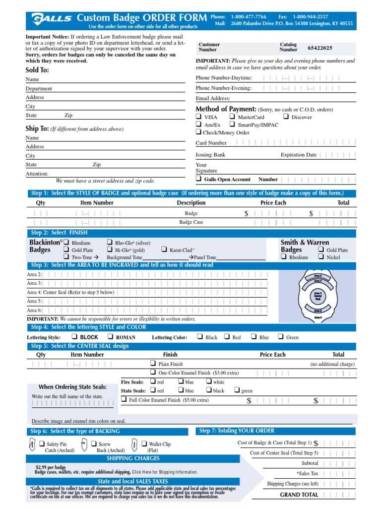 Custom Badges Order Form | Seal (Emblem) | Zip Code