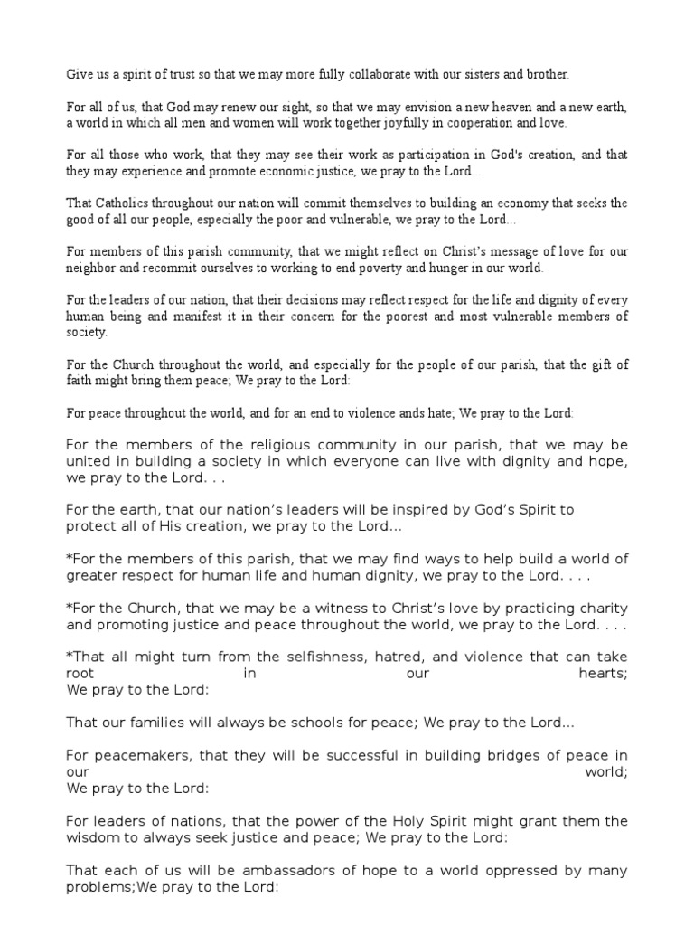 Sample General Intercessions | PDF | Prayer | God