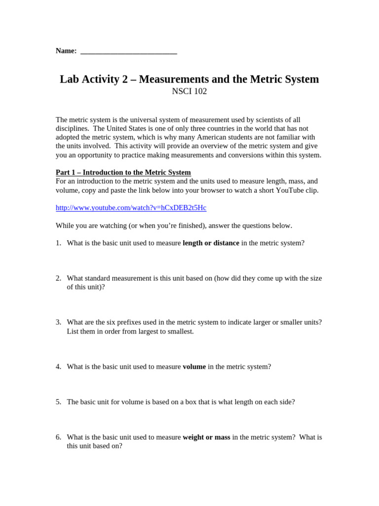 Metric System Measurement Lab Activity | PDF | Calorie | Measurement