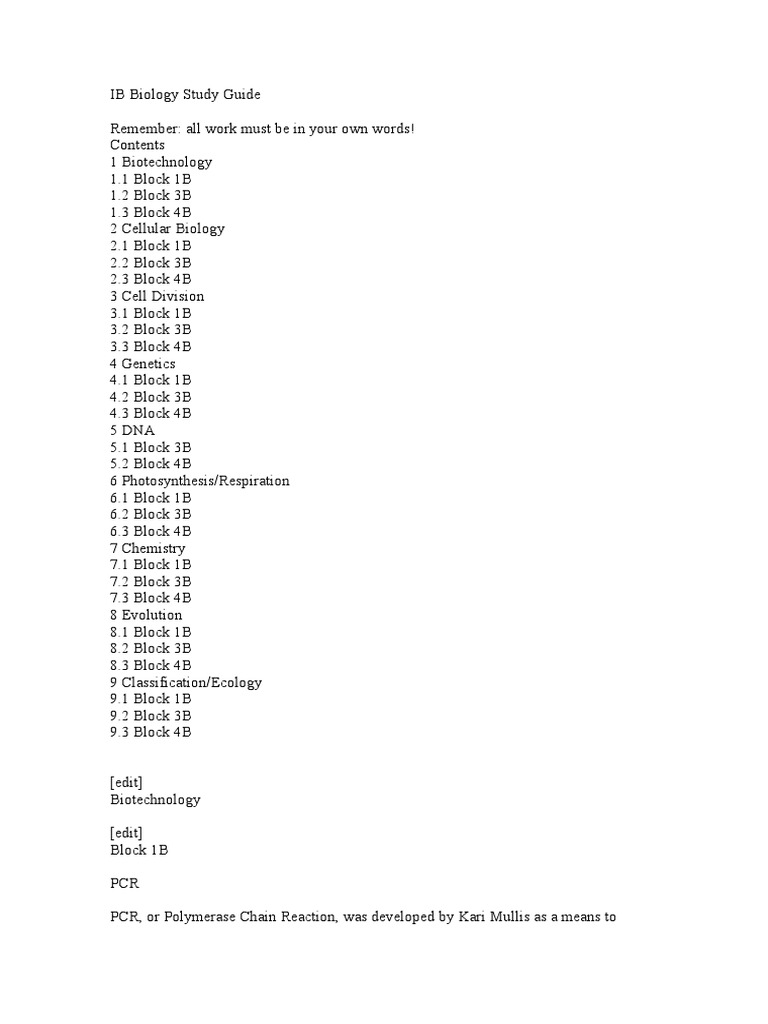 IB Biology Study Guide | PDF | Dominance (Genetics) | Cell (Biology)