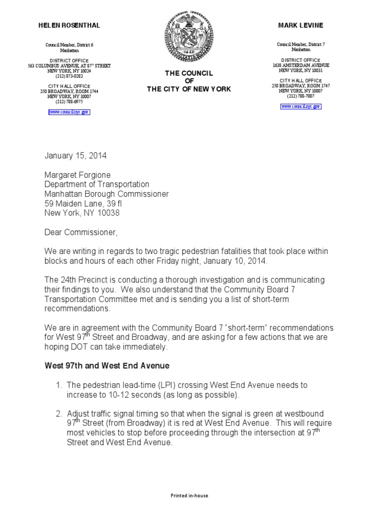 DOT Official Letter Jan 16 | PDF | Broadway (Manhattan) | New York City