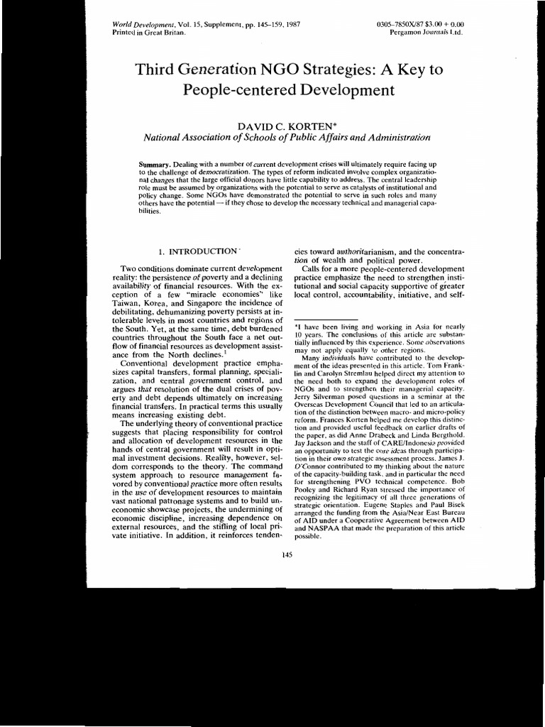 Korten Third Generation NGO Strategies | PDF | Non Governmental ...