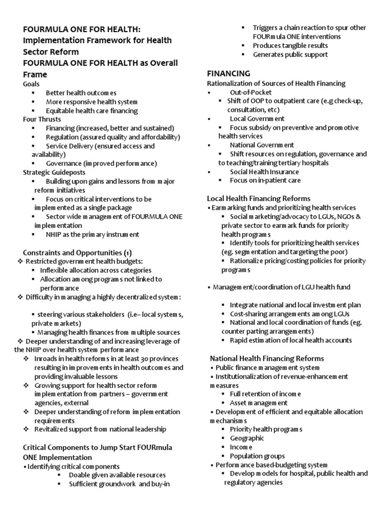 Fourmula One for Health Framework | PDF | Health Care | Human Resource ...