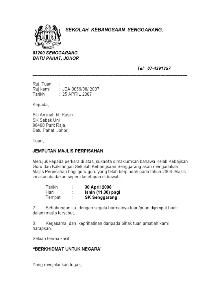 Jemputan MAJLIS PERPISAHAN | PDF