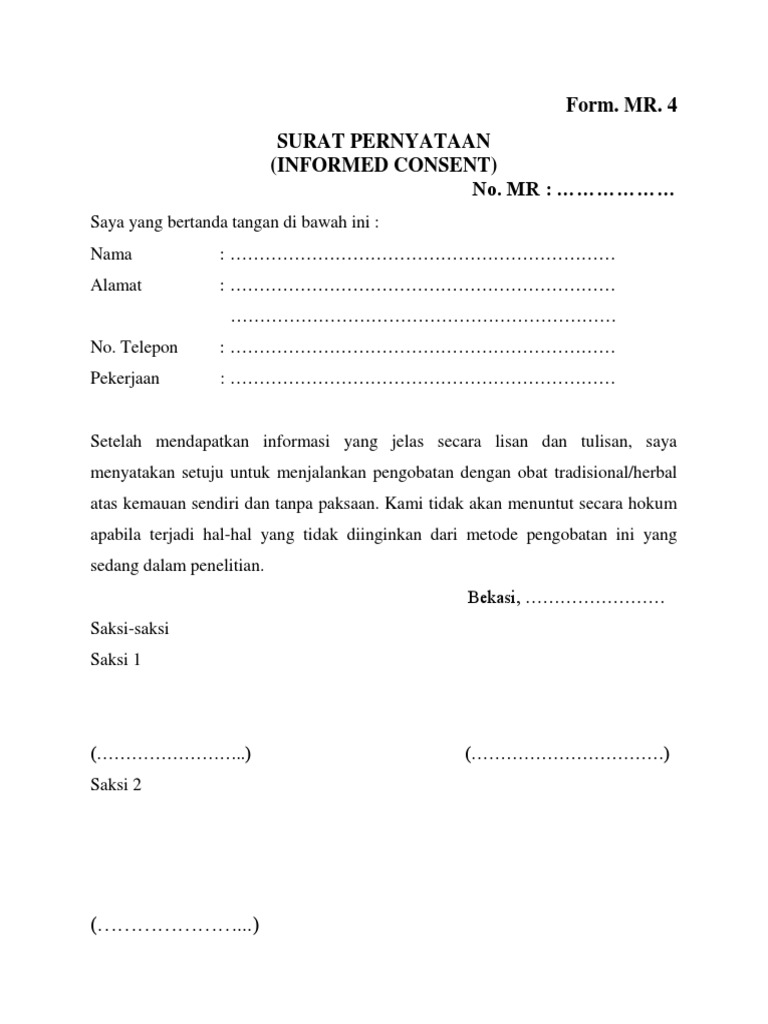 Form MR3&4 - Lembar Informed Consent | PDF