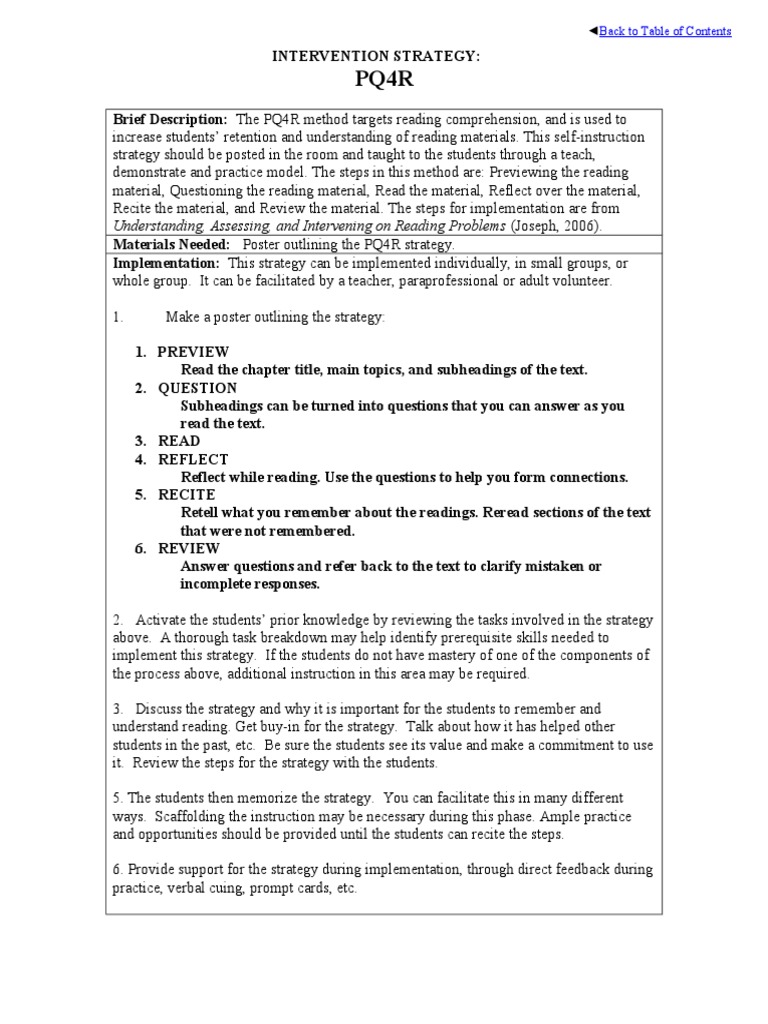 Reading Straegies PQ4R | Download Free PDF | Teaching | Action (Philosophy)