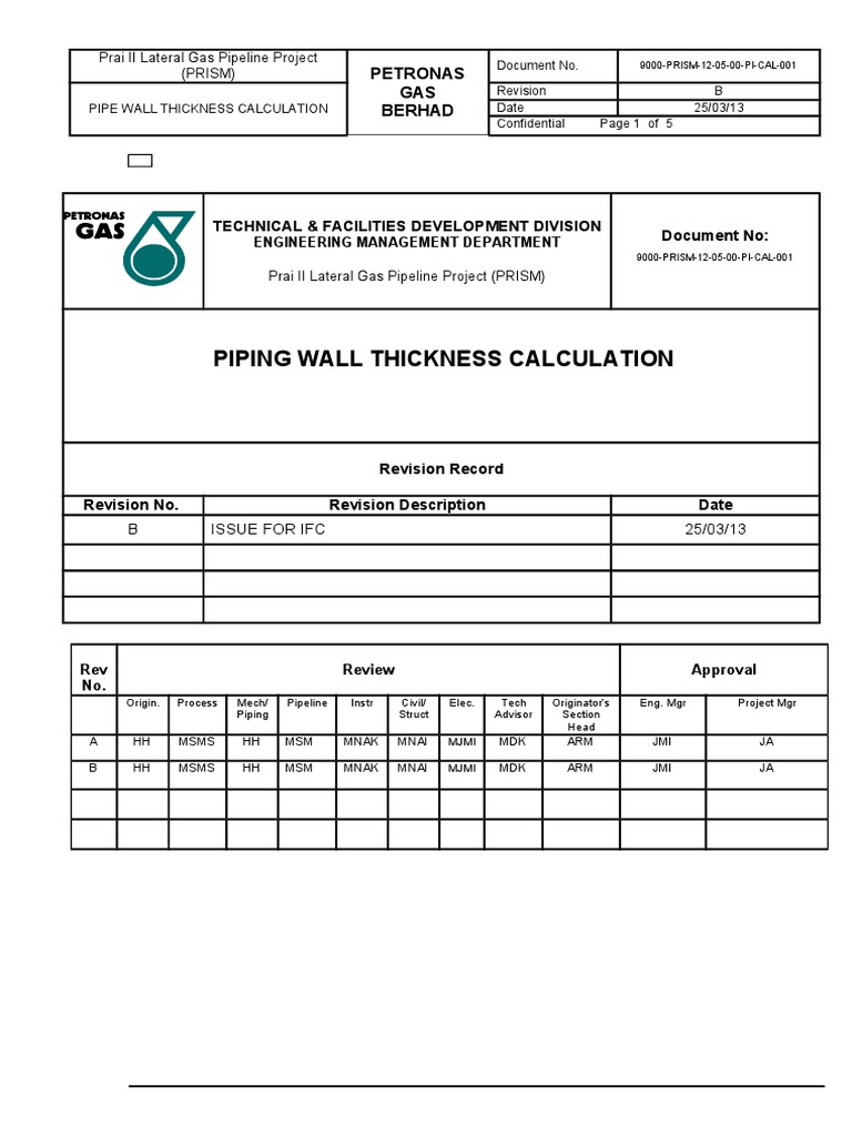 Wall Thickness Cal | PDF | Pipe (Fluid Conveyance) | Gases