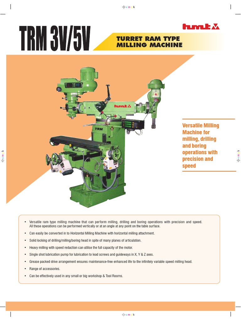 HMT Milling Machine TRM 3V | PDF | Machining | Industries
