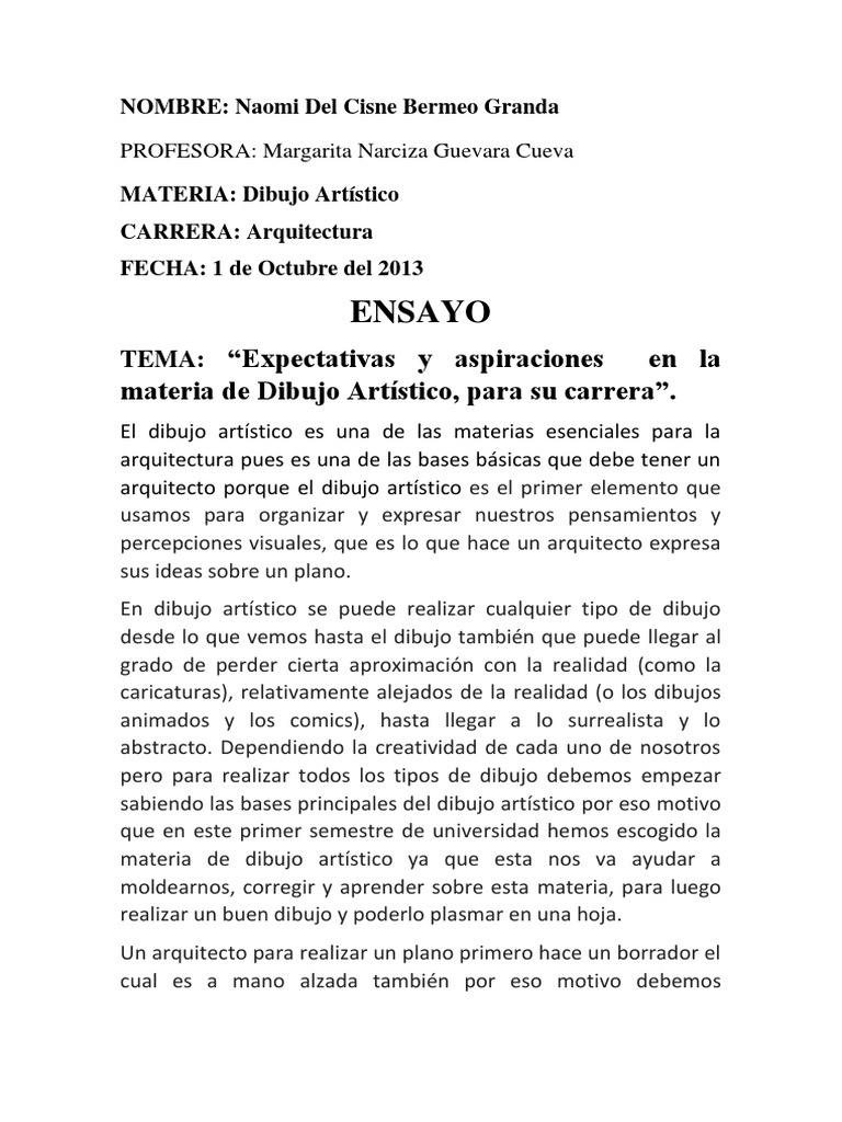Ensayo de Dibujo Artistico | Dibujo | Creatividad