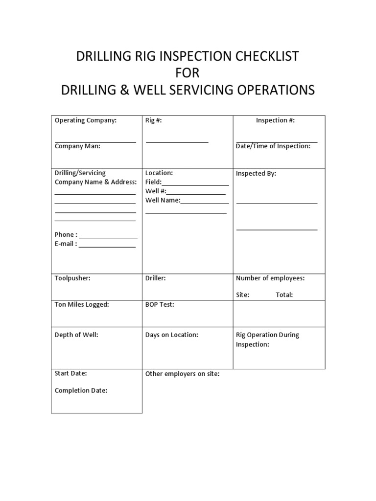 Drilling Rig Checklist Rev1 | Download Free PDF | Personal Protective Equipment | Drilling Rig