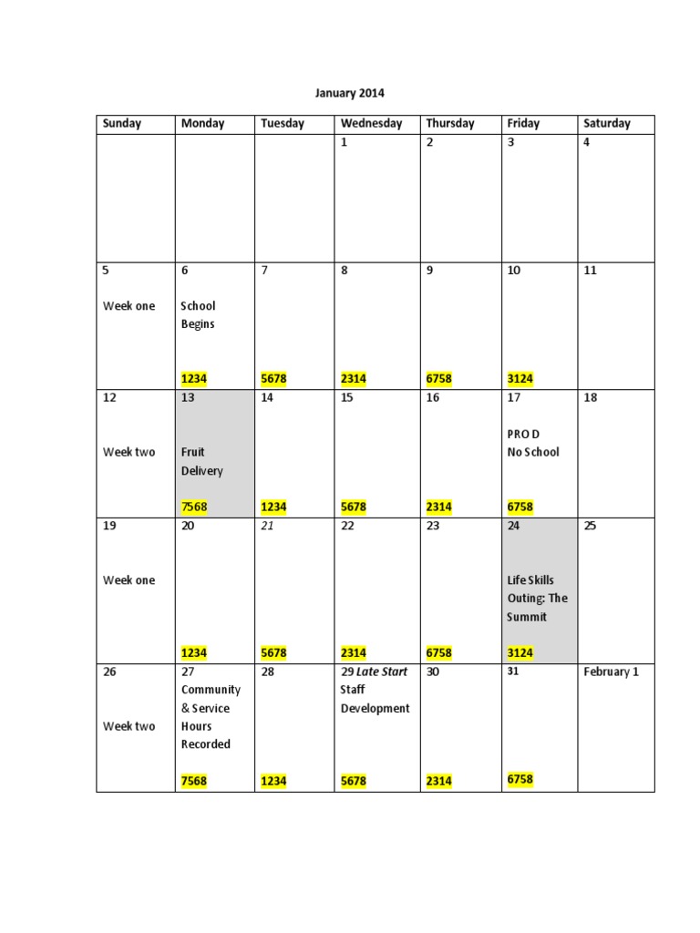 January 2014 School Calendar | PDF