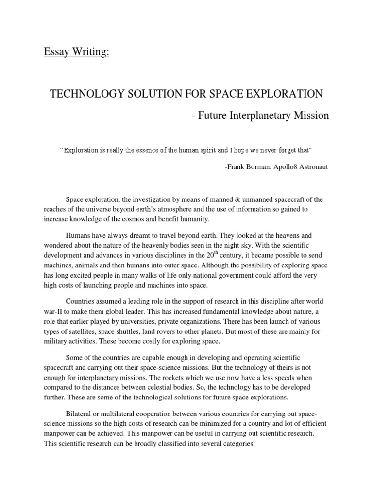 Technology Solution For Space Exploration | PDF | Space Exploration ...