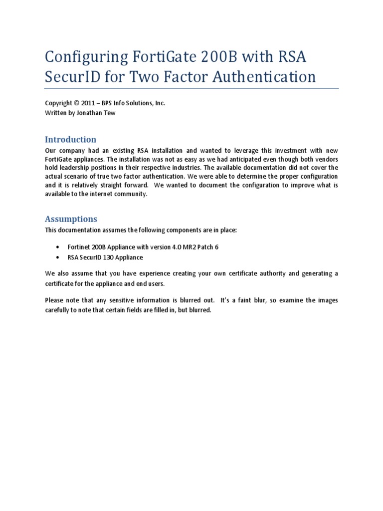 Configuring Fortigate 200B With RSA SecurID For Two Factor Authentication | PDF | Public Key ...