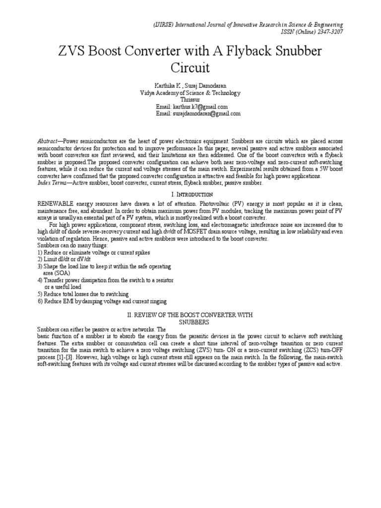 ZVS Boost Converter With A Flyback Snubber Circuit | PDF | Capacitor ...
