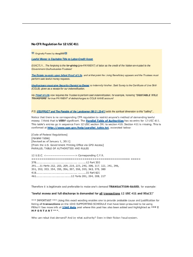 No CFR Regulation for 12 USC 411.pdf | United States Code | Indemnity ...