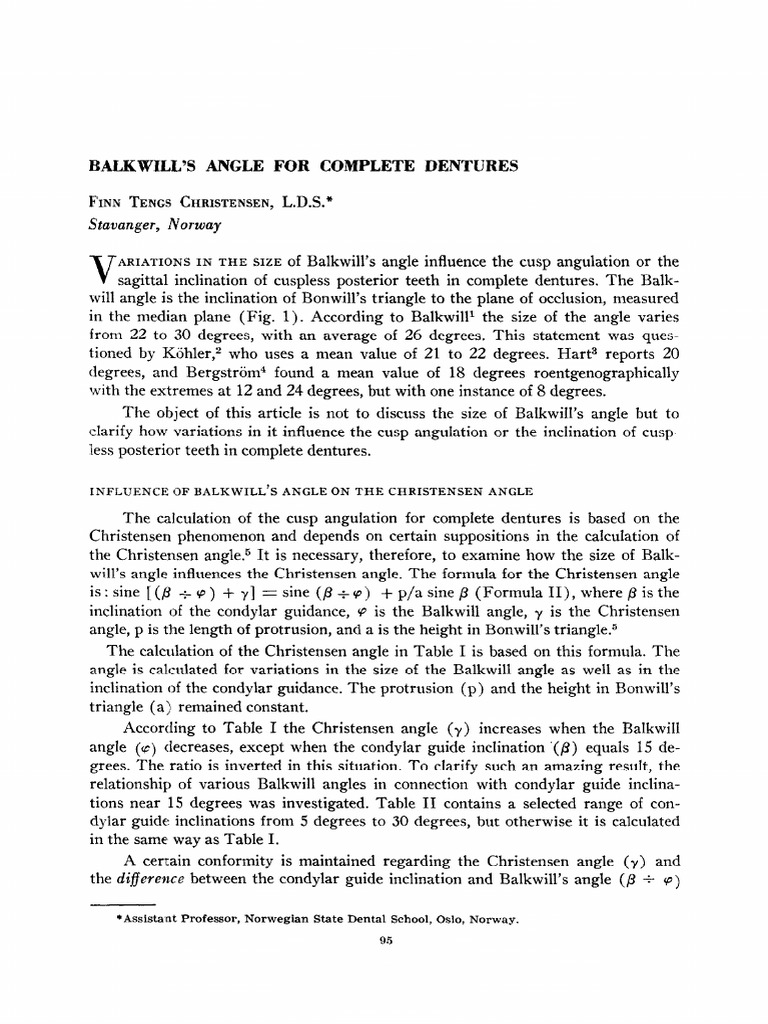 Balkwill's Angle in Complete Dentures | PDF | Angle | Triangle