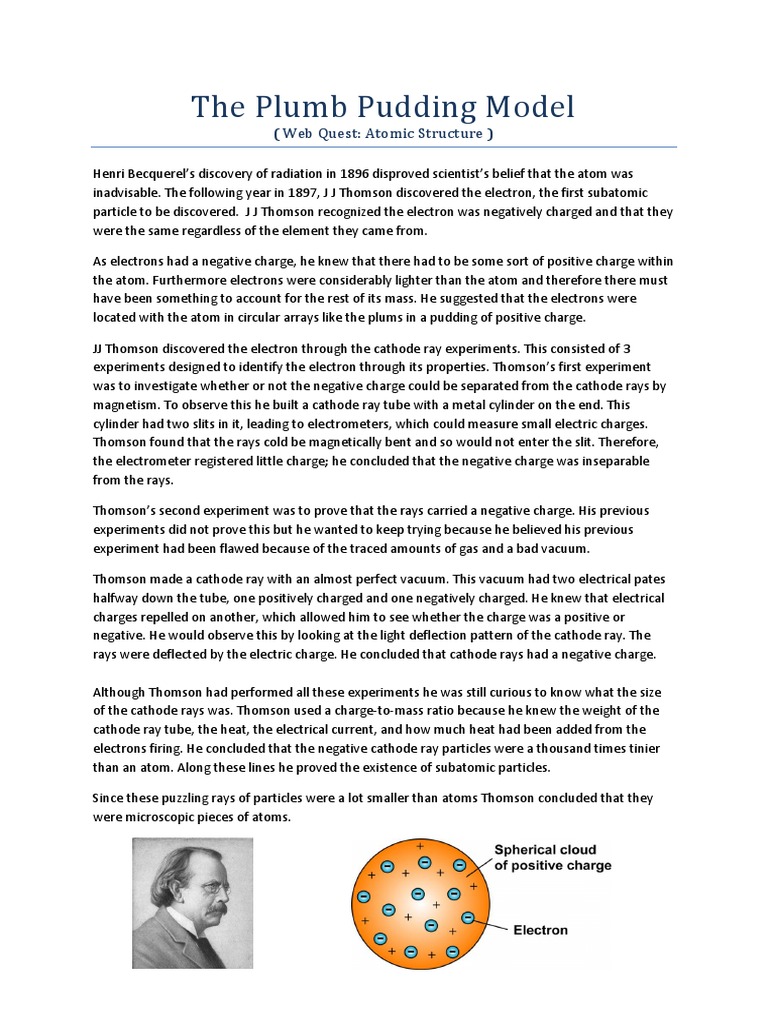 The Plumb Pudding Model | PDF | Electron | Electric Charge