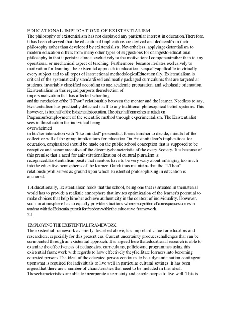 Educational Implications of Existentialism | PDF | Existentialism ...