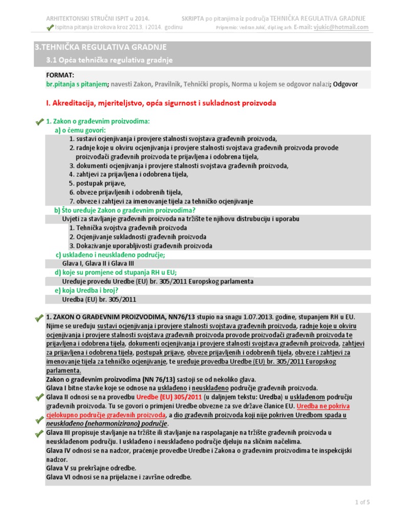 Pripremna Skripta S Pitanjima Za Strucni Ispit Tehnicka Regulativa - Arhitekti 27-01-2014 | PDF