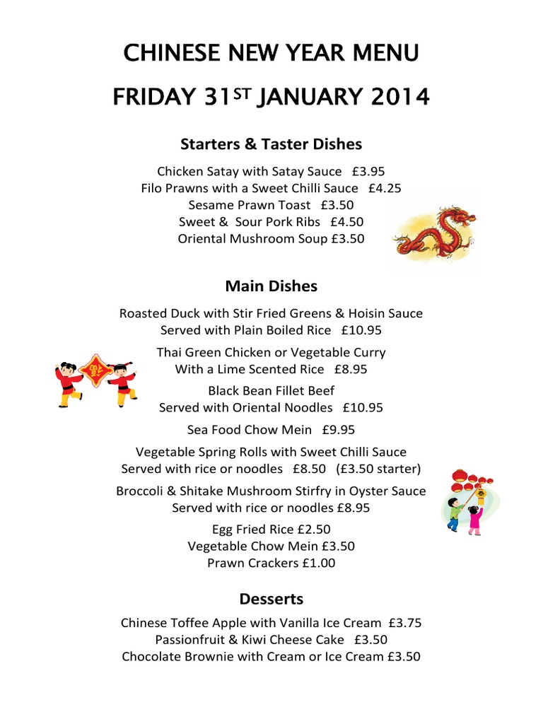 Chinese New Year Menu 2014 | PDF