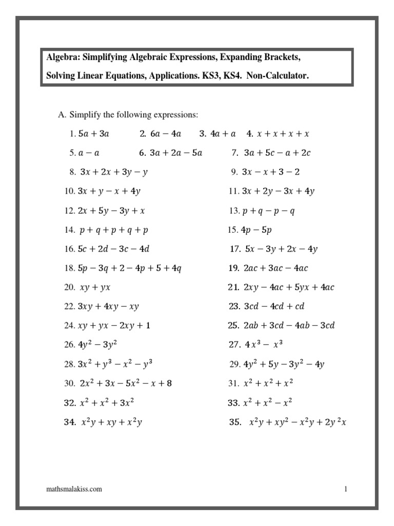 KS3 Algebra Worksheet | PDF | Area | Rectangle
