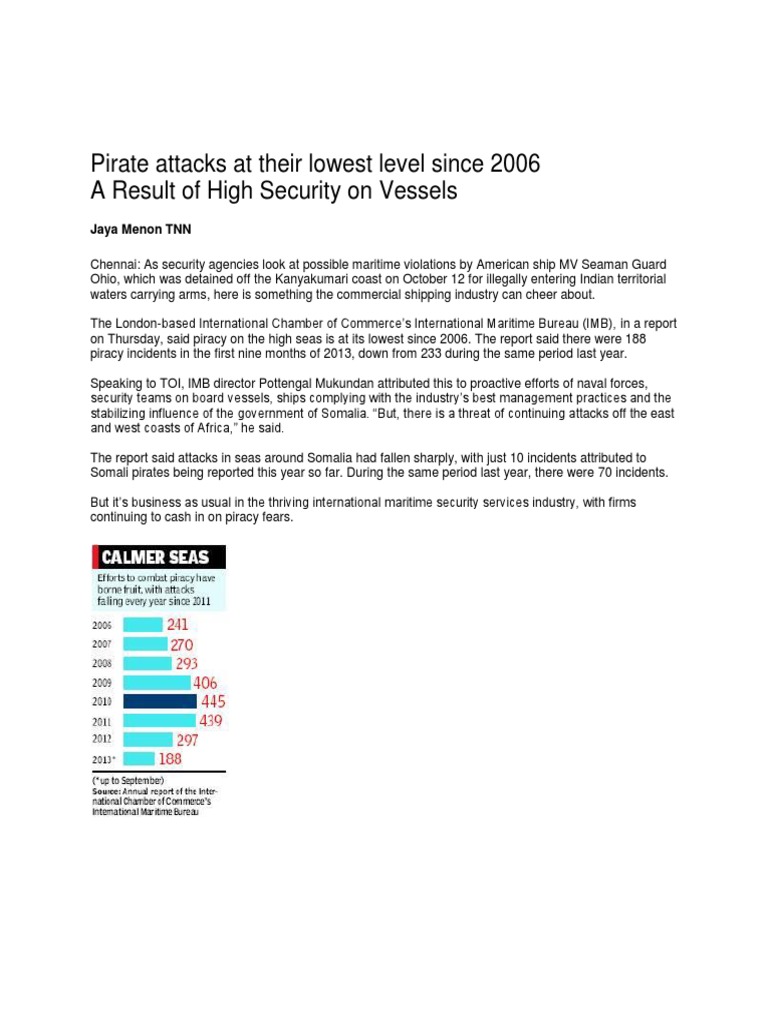 Pirate Attacks at Their Lowest Level Since 2006 A Result of High ...