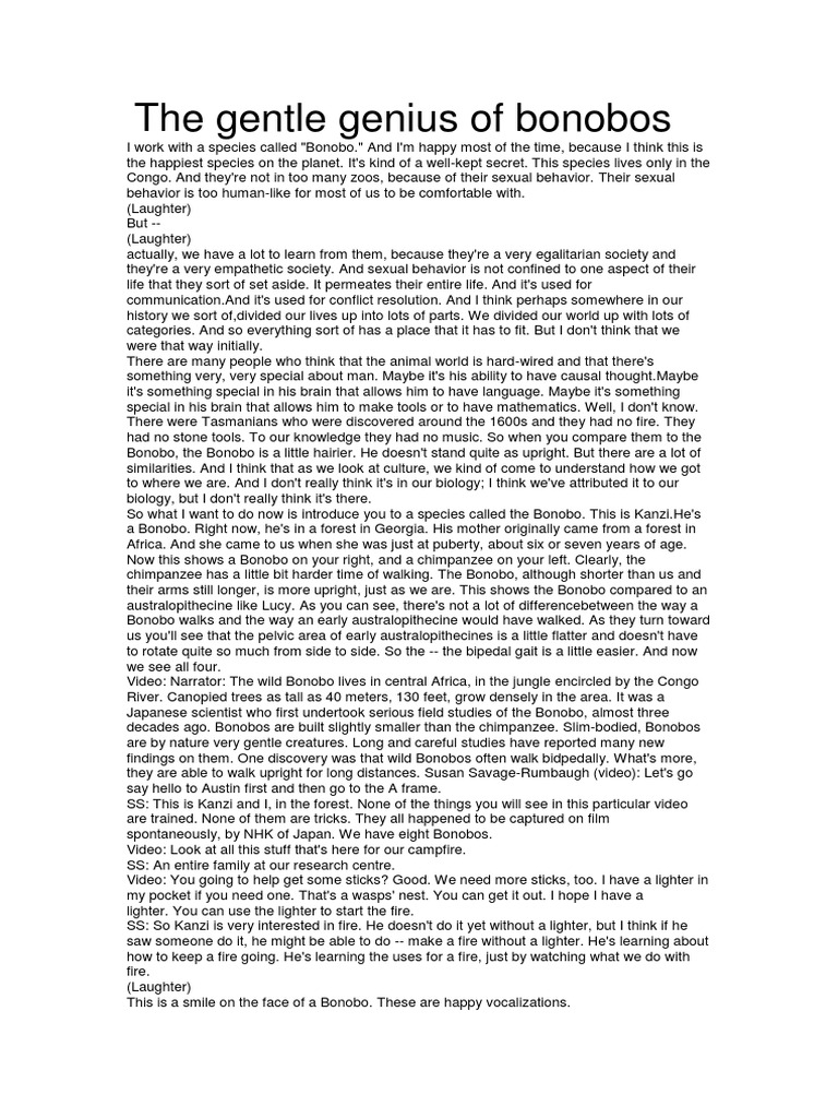 The Gentle Genius of Bonobos | PDF | Chimpanzee