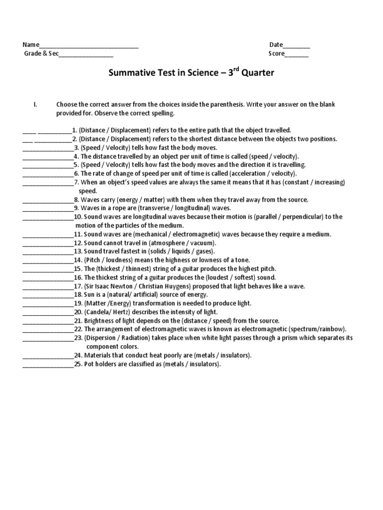 Science 3rd Quarter Exam | PDF | Waves | Speed