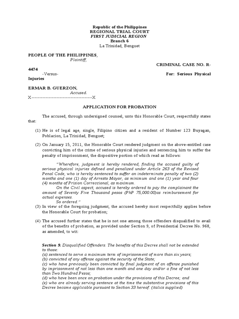 Application For Probation | Probation | Law Enforcement