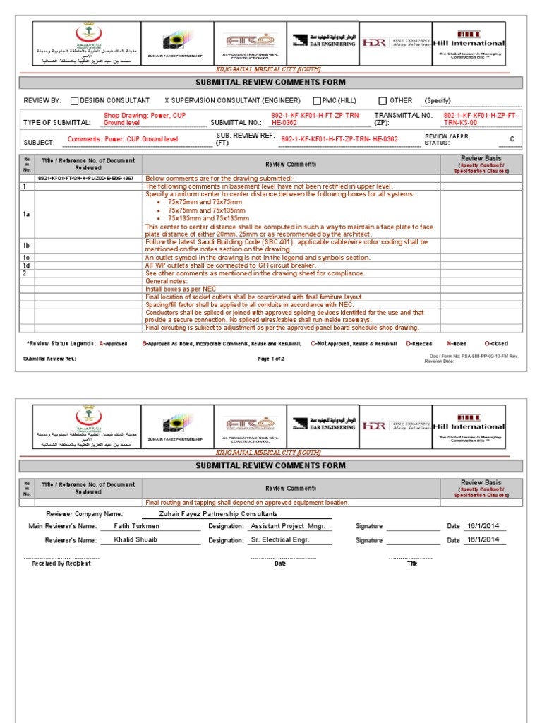 Submittal Review Comments Form | Download Free PDF | Electrical ...
