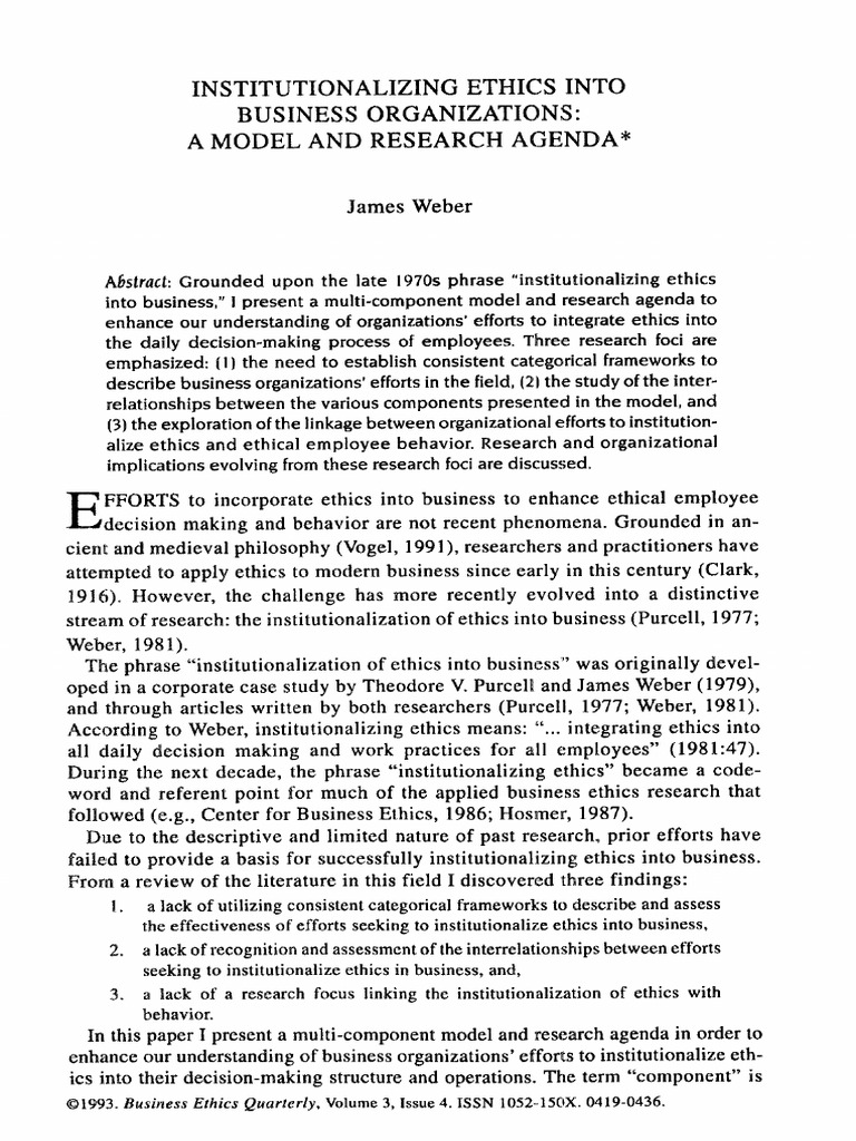 Institutionalizing Ethics | PDF | Business Ethics | Organizational Culture