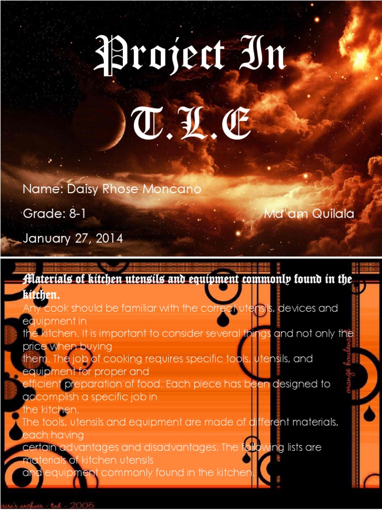 Project in TLE | PDF | Kitchen Utensil | Refrigerator